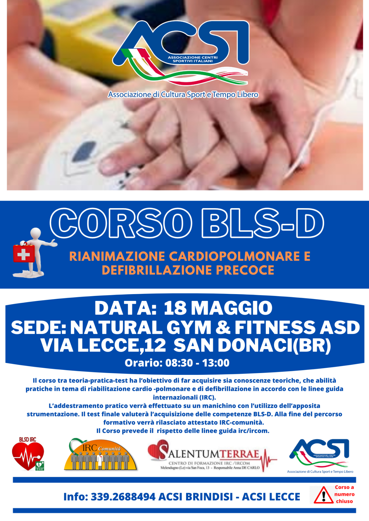 Corso Primo Soccorso BLS-D a San Donaci il 18 Maggio 2025 - ACSI LECCE